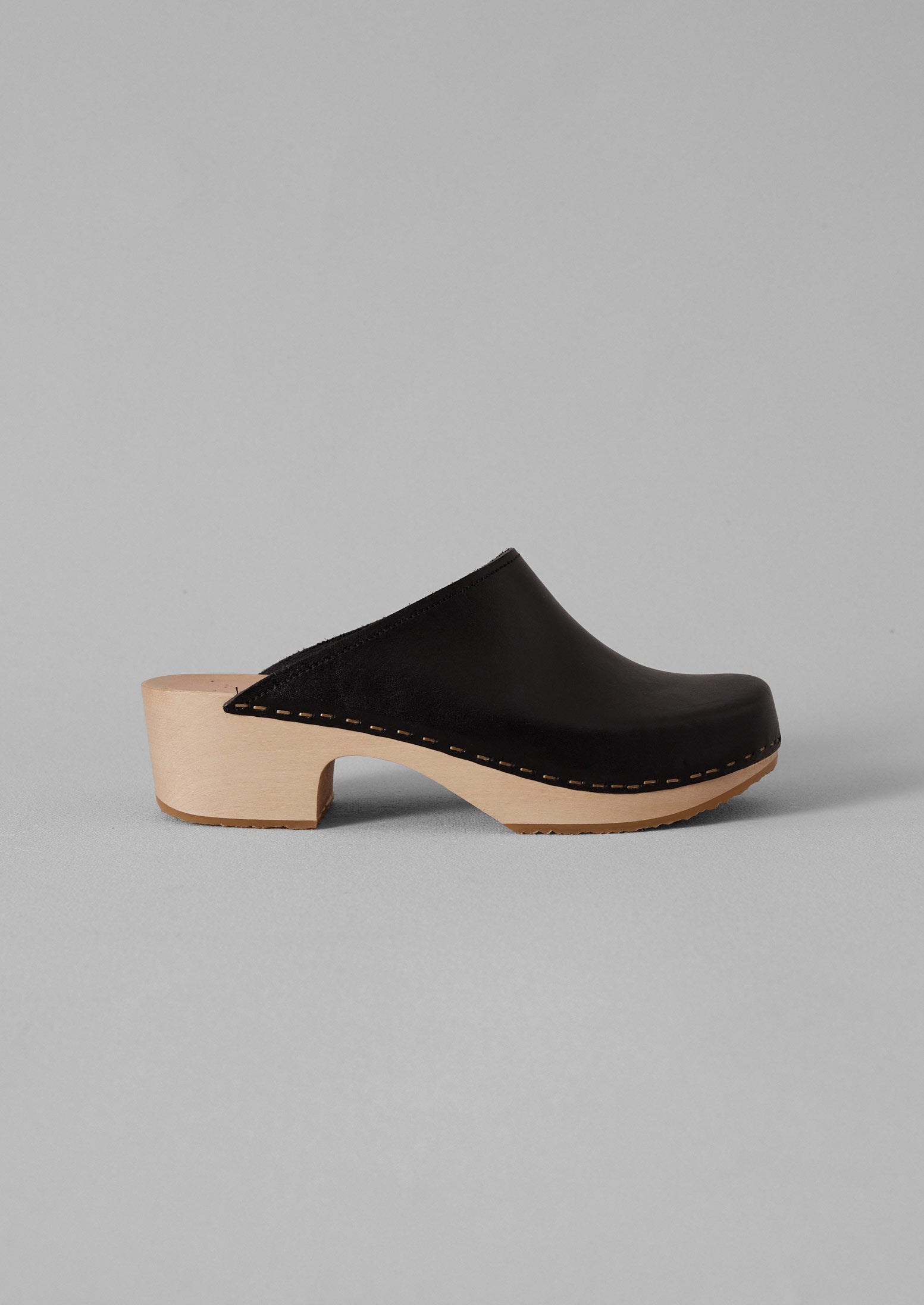 Leather Mid Heel Clogs by Kit and Clogs | Black - TOAST