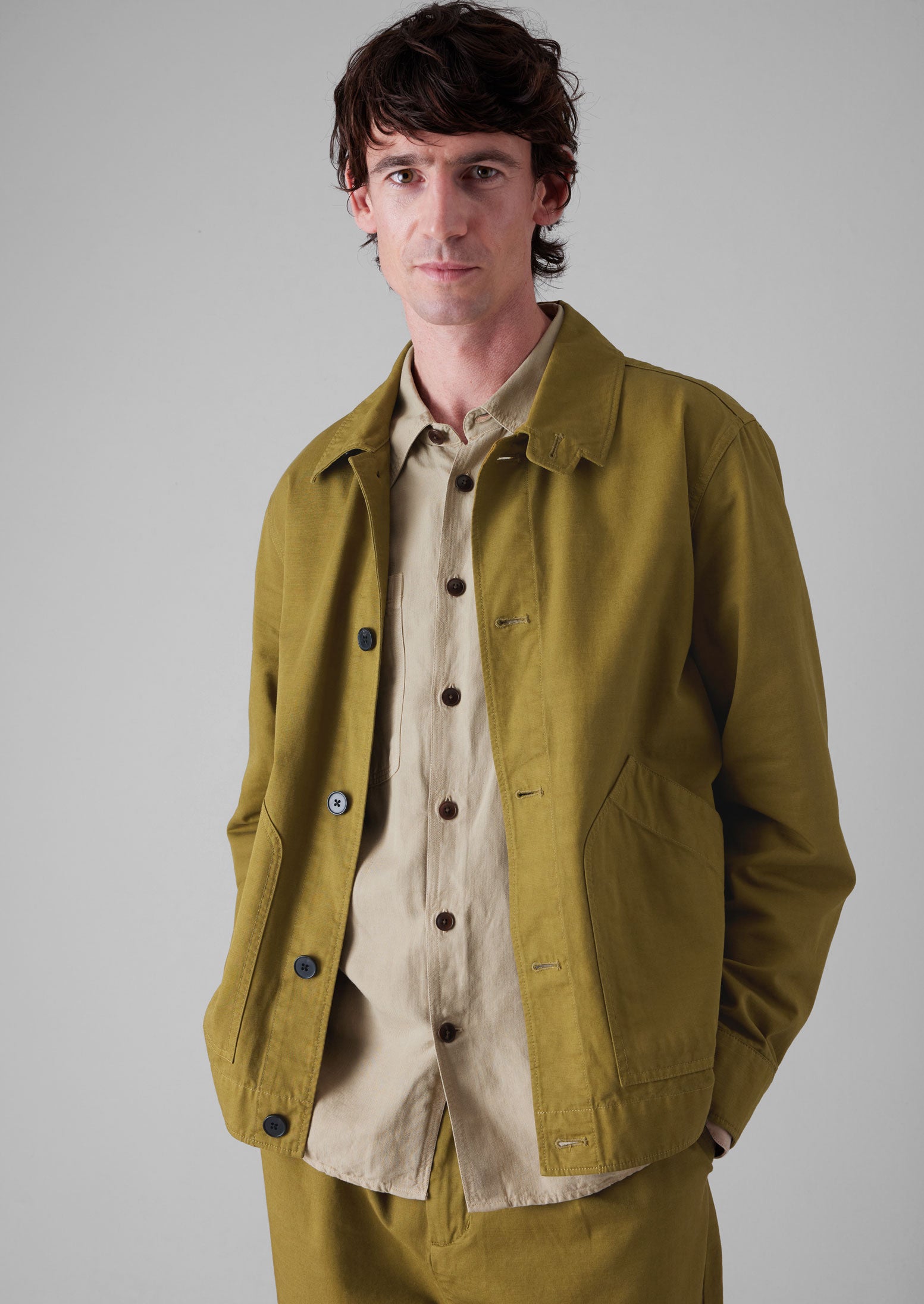 Organic Cotton Coach Jacket in Warm Olive - TOAST